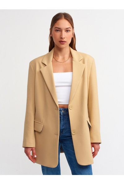 Dilvin 6936 Oversize Blazer Ceket-Bej