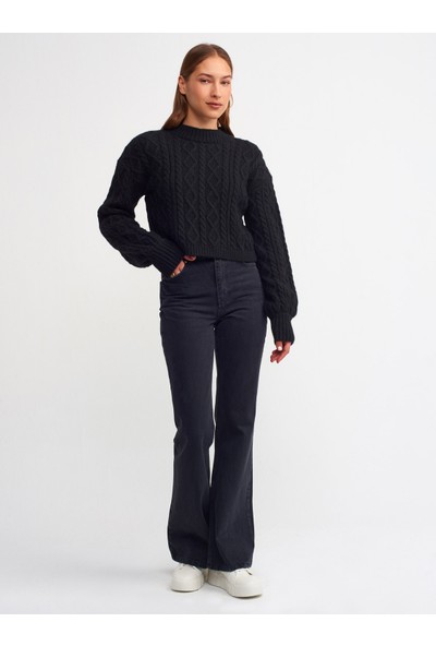 Dilvin 70143 File Yıkama Ispanyol Paça Pantolon-Siyah