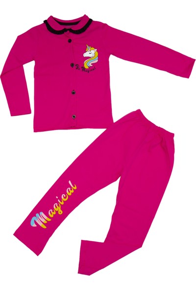 Lollo Bebek Unicorn Baskılı Gömlek Model Pijama Takımı-Fuşya Lollo Bebek Unicorn Baskılı Gömlek Model Pijama Takımı-Fuşya
