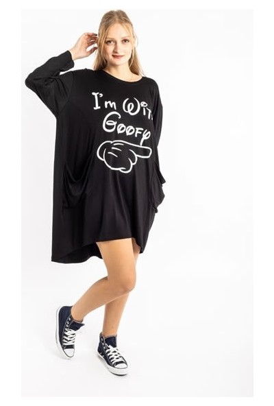 I'm With Goofy Detay Elbise-Siyah Standart - Siyah