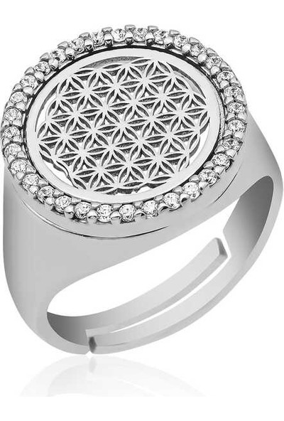 Gumush Gümüş Oval Yaşam Çiçeği Yüzük