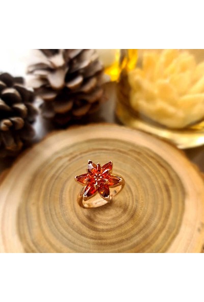 Gumush Gümüş Kırmızı Lotus Çiçeği Yüzük