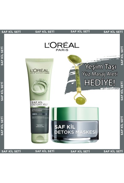 Loreal Paris Saf Kil Detoks Jel + Saf Kil Detoks Maskesi + Yanında Yüz Masaj Aleti