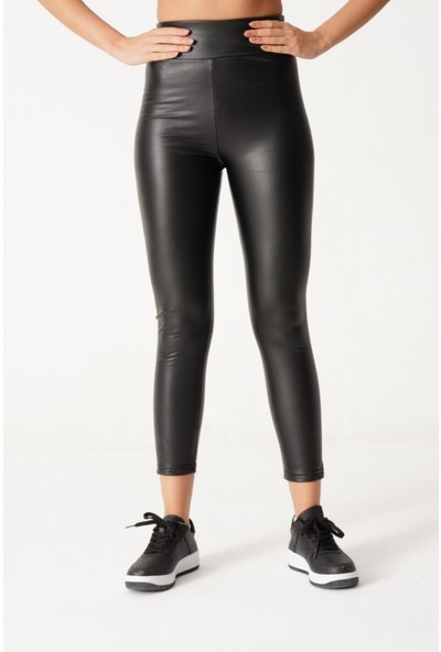 Medizzone Deri Tayt Içi Kürklü Siyah Yüksek Bel