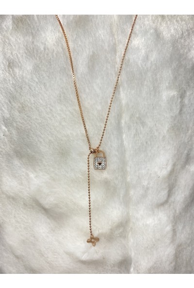 Royal Steel Rose Gold Asma Kilit Figürlü Kadın Çelik Kolye