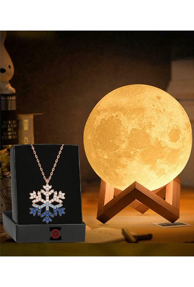Zemtigo 3D Standlı Ay Gece Lambası Dekoratif Küre LED ve Zirkon Kar Tanesi Kolye Zemtigo 3D Standlı Ay Gece Lambası Dekoratif Küre LED ve Zirkon Kar Tanesi Kolye