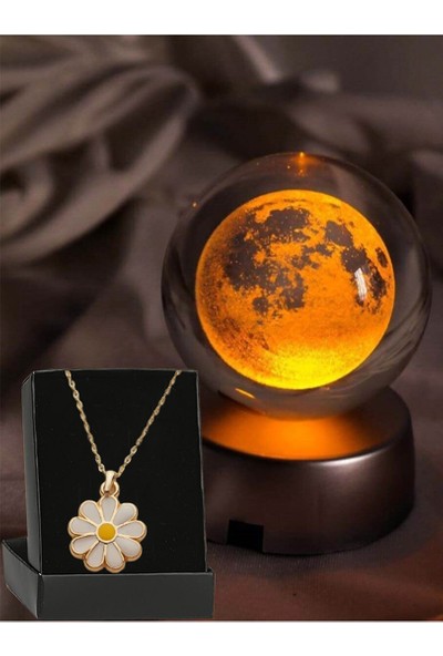 Zemtigo Dekoratif Renk Değiştiren LED Işıklı Cam Ay Küre Dolunay Lamba Kristal Top ve Papatya Kolye Zemtigo Dekoratif Renk Değiştiren LED Işıklı Cam Ay Küre Dolunay Lamba Kristal Top ve Papatya Kolye