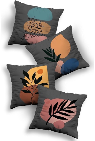 Homy Life 4 Lü Kombin Çift Taraflı Dijital Baskılı Dekoratif Desenli Fermuarlı Kırlent Yastık Kılıfı