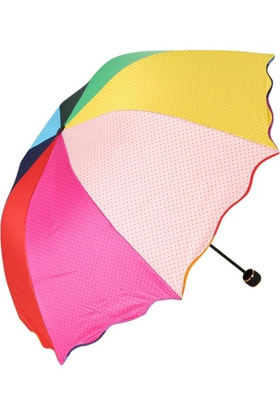 pazarshops Katlamalı Rüzgar Korumalı Gökkuşağı Desenli Şemsiye Lüx Kırılmaz Kadın Şemsiyesi