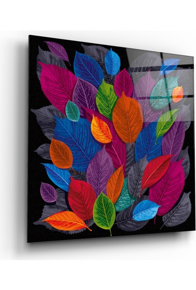 Pi Dekorasyon Renkli Yapraklar Cam Tablo