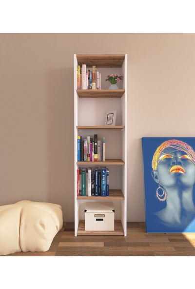 Nur Mobilya Maya 5 Raflı Kitaplık Beyaz-Atlantikçam