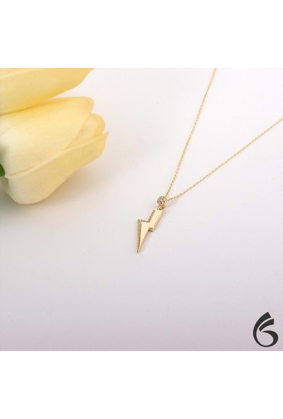Else 14 Ayar Altın Şimşek Kolye