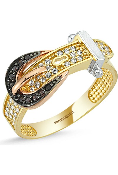 Sembol Gold Altın Yüzük Kemer Tasarım Onix 14K Gold