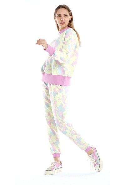 Bessa Oversize Pamuklu Eşofman Takımı Karışık Desen Pembe Ribana Bessa Oversize Pamuklu Eşofman Takımı Karışık Desen Pembe Ribana