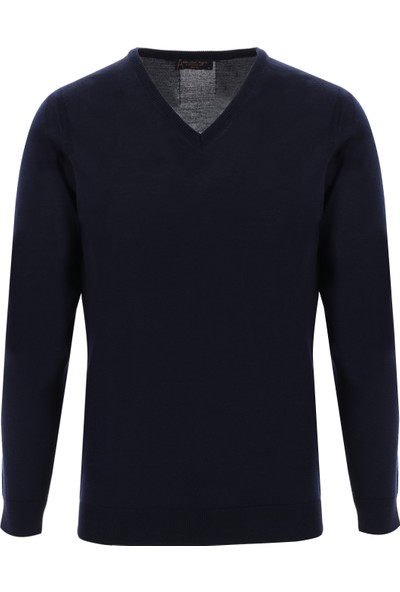 Kiğılı V Yaka Regular Fit Yünlü Triko Kazak