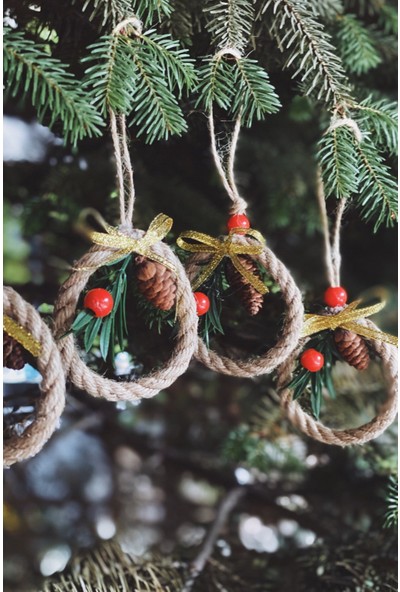 Arma House 3'lü Doğal Hasır Kozalaklı Yılbaşı Ağacı Süsü