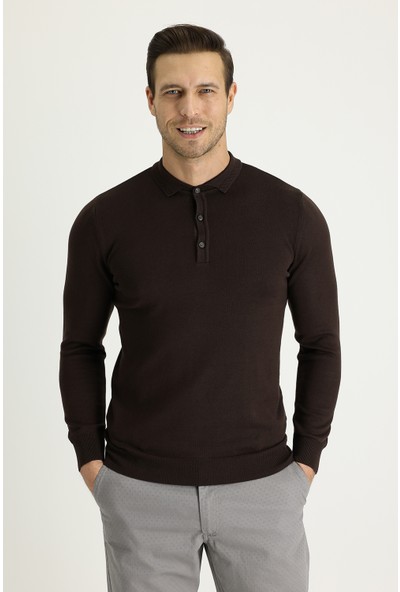 Kiğılı Polo Yaka Regular Fit Triko Kazak
