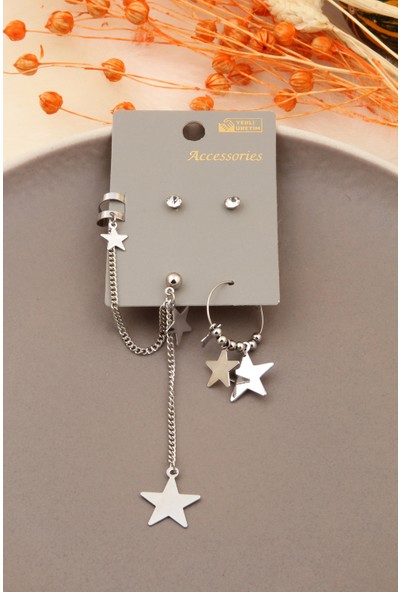 Pelin Aksesuar Yıldız Sallantılı Halkalı Piercing Küpe Seti Pelin Aksesuar Yıldız Sallantılı Halkalı Piercing Küpe Seti