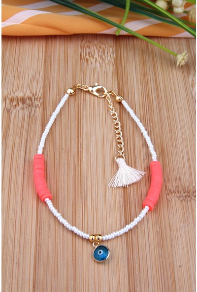 Pelin Aksesuar Pembe Fimo Nazar Boncuklu Püsküllü Halhal Pelin Aksesuar Pembe Fimo Nazar Boncuklu Püsküllü Halhal