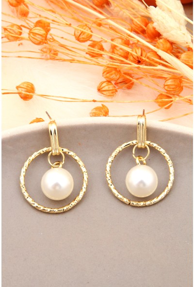 Pelin Aksesuar Içi Inci Sallantılı Halka Küpe