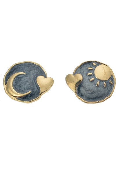 Pelin Aksesuar Gündüz ve Gece Ay Güneş Kalp Eğlenceli Küpe