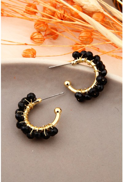 Pelin Aksesuar Siyah Kristal Sarmal Halka Küpe Pelin Aksesuar Siyah Kristal Sarmal Halka Küpe