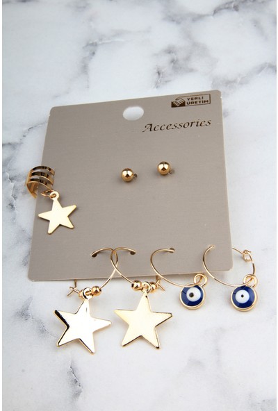Pelin Aksesuar 7 Li Yıldız ve Nazar Boncuklu Küpe Seti Piercing Pelin Aksesuar 7 Li Yıldız ve Nazar Boncuklu Küpe Seti Piercing