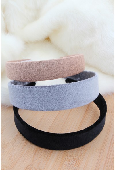 Pelin Aksesuar Siyah Gri Bej Üçlü Düz Taç Seti