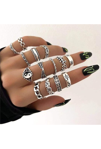 Pelin Aksesuar 14 Adet Çoklu Yüzük Seti