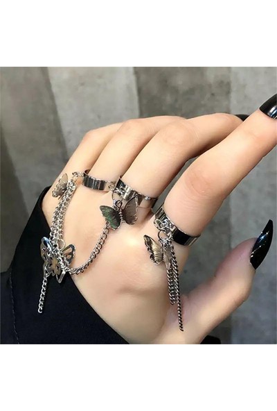 Pelin Aksesuar Kelebekli Çoklu Yüzük Seti