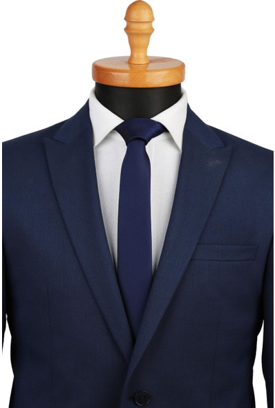 Kravatkolik Lacivert Kendinden Desen Ultra Slim Kravat UST142