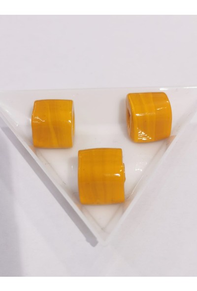 Livza Bijuteri Sarı Renk Kare Cam Boncuk, 13-15 mm. Cam Boncuk, Takı Yapımı (3 Adet )