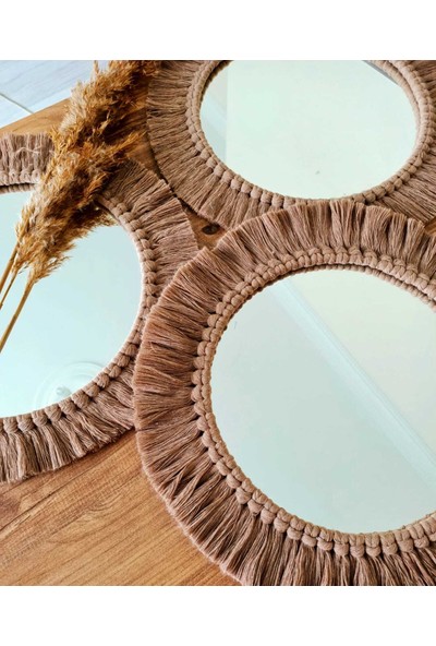 Femina Design Sütlü Kahve Makrome Bohem Ayna Dekor 35 cm