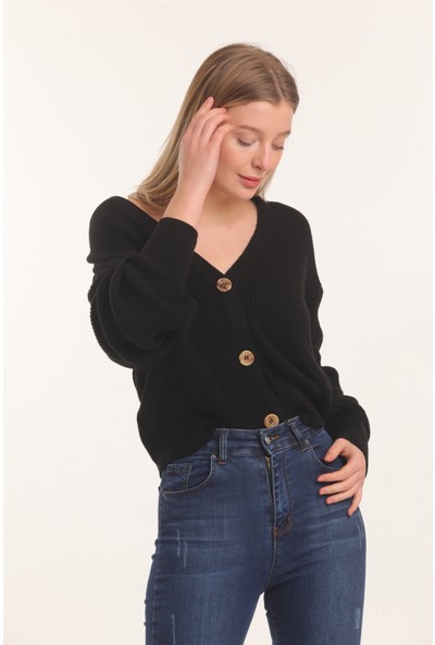 Tiodes Kadın V Yaka Düğmeli Triko Hırka Tiodes Kadın V Yaka Düğmeli Triko Hırka