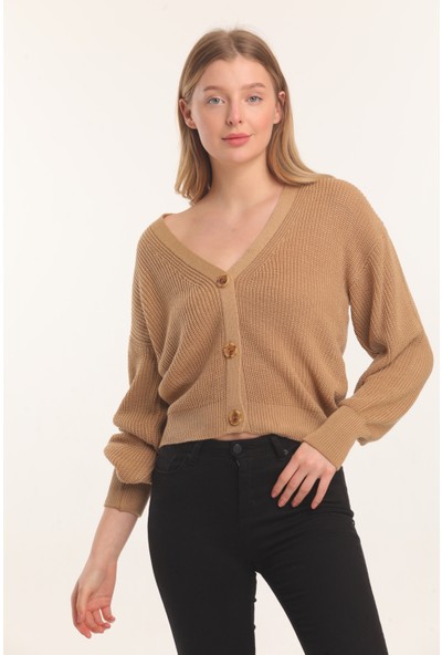 Tiodes Kadın V Yaka Düğmeli Triko Hırka Tiodes Kadın V Yaka Düğmeli Triko Hırka