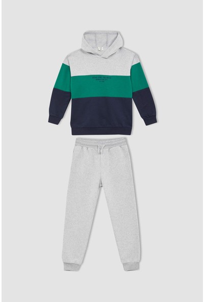 DeFacto Erkek Çocuk Regular Fit Kapüşonlu Renk Bloklu Uzun Kollu 2'li Takım X0747A621CW