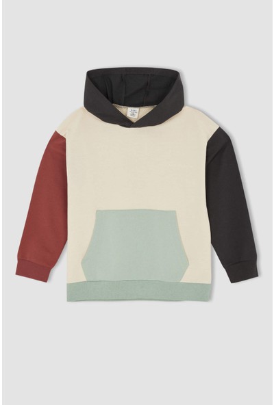 DeFacto Erkek Çocuk Oversize Fit Kapüşonlu Renk Bloklu İnce Sweatshirt Kumaşı Sweatshirt W6856A622SP