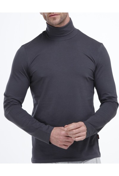 Nacar Çarşı Erkek Balıkçı Yaka Içi Pamuklu Kalın Kışlık Antrasit Body Sweatshirt