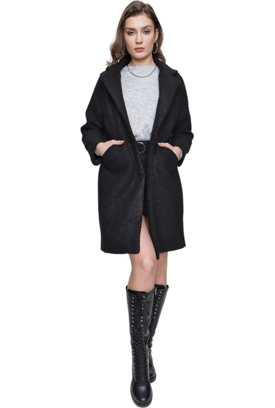 Butikburuc Kadın Siyah Oversize Kaşe Kaban Butikburuc Kadın Siyah Oversize Kaşe Kaban