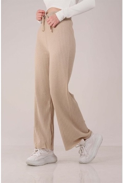 Kadın Krem Renk Ispanyol Paça Kaşkorse Şalvar