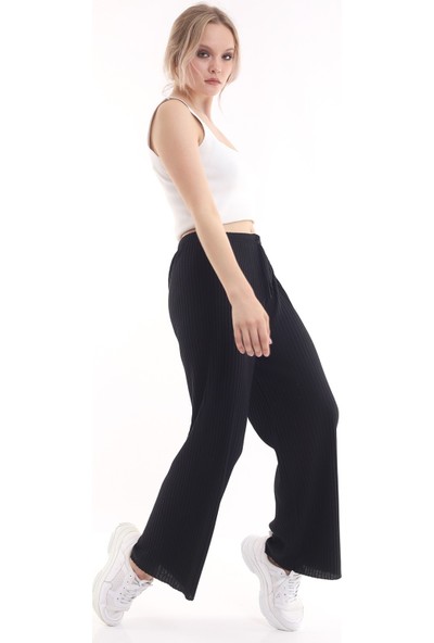 Kadın Siyah Renk Ispanyol Paça Kaşkorse Şalvar