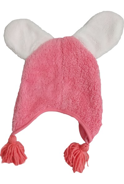 Bebek Kulaklı Tavşan Figürlü Ponponlu Şapka-Pembe