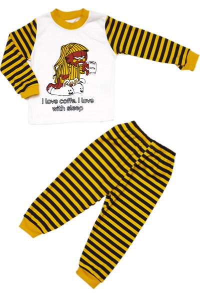 Lollo Bebek Garfield Baskılı Çizgili Pijama Takımı-Sarı