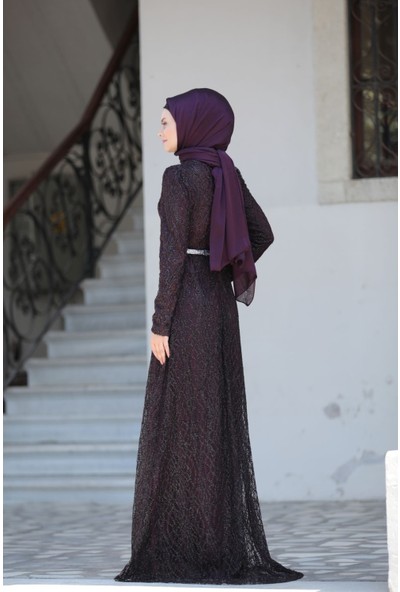 Ahunisa Parıltı Abiye Mor