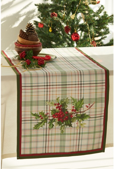 Ays Home Ayshome Kokina Dallı Ekoseli Yılbaşı Runner 45x140