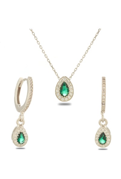 Vizyon925 Kadın Gümüş Kolye Küpe, 925 Ayar Gümüş, Kolye Küpe Set, Sallantılı Küpe