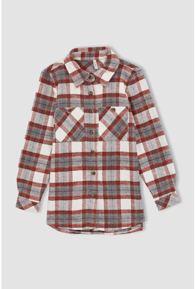 DeFacto Kız Çocuk Oversize Fit Uzun Kollu Flanel Oduncu Gömlek W7159A621WN