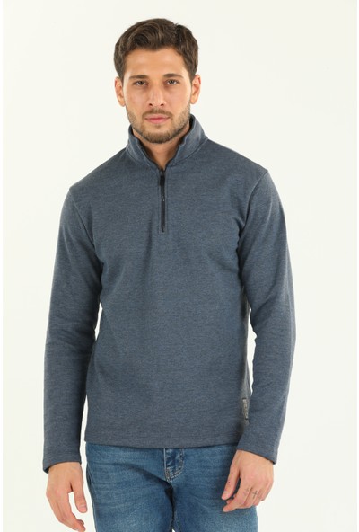 Bessa Yarım Fermuarlı Dik Yaka Erkek Sweatshirt Rahat Kalıp