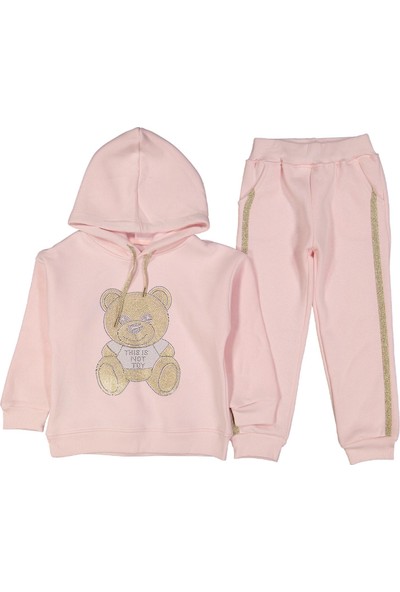 Tunngoo Ayıcık Desenli Kız Çocuk 3 Iplik Şardonlu Kışlık Eşofman 3 Yaş