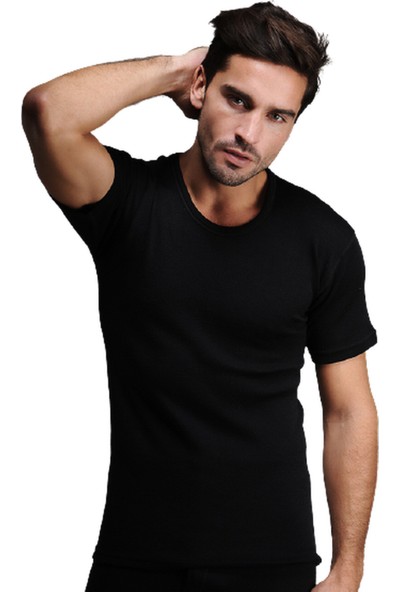 Hasyün Siyah Renk Kısa Kol Yün Fanila